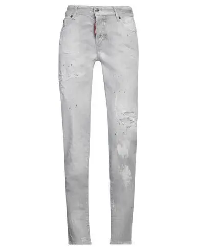Dsquared2 Jeans In Light Cotton With Leather Details - Grey