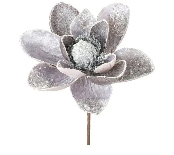 MELROSE Glittered Magnolia Flower Stem Set Of
