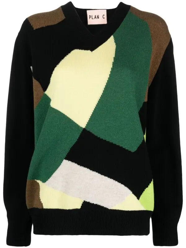 Plan C Colour-block Jumper With Scarf
