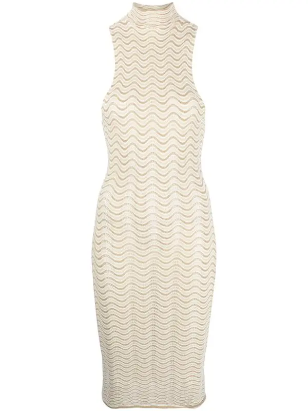 ISA BOULDER Cactus Pointelle-knit Midi Dress