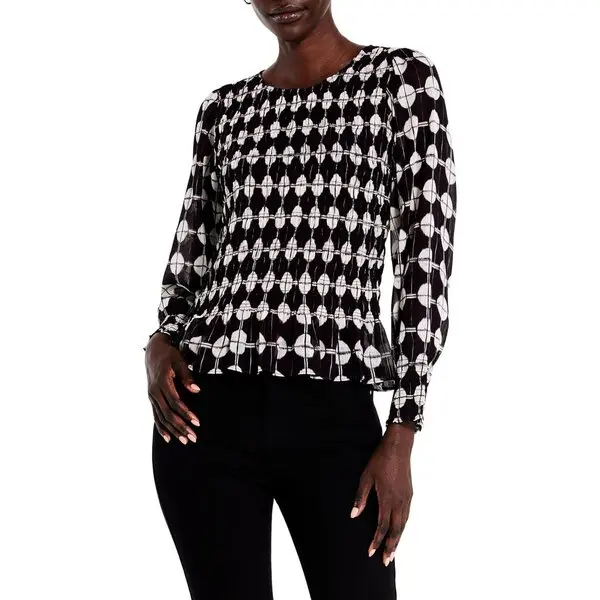 NIC+ZOE Dot Smocked Chiffon Top