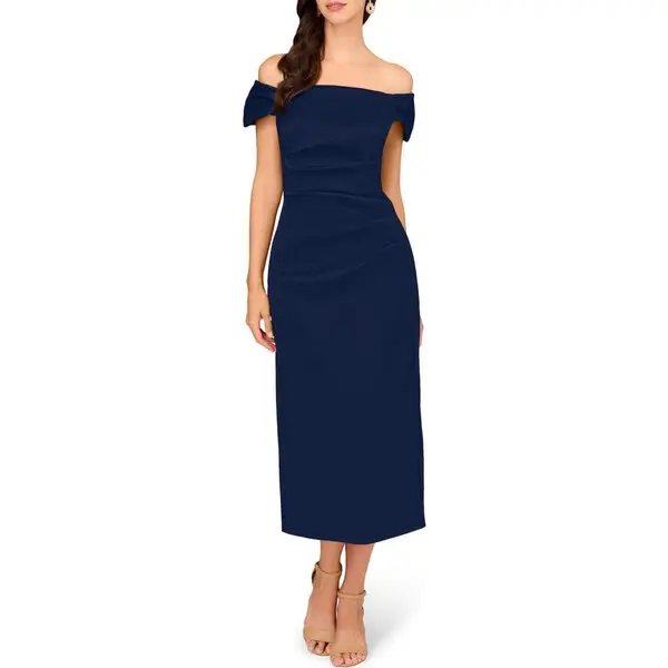 Aidan Mattox By Adrianna Papell Off-the-shoulder Mikado Midi Dress - Twilight