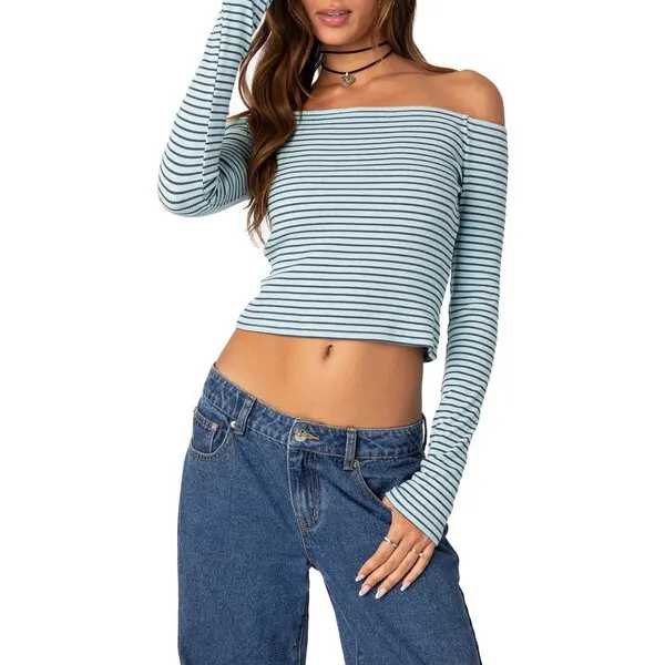 EDIKTED Stripe Off-the-shoulder Crop Top - Mix