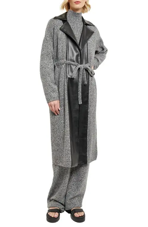 Misook Tweed Mixed Media Belted Sweater Coat