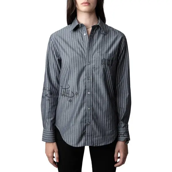 Zadig&Voltaire Taskiz Manifesto Striped Embellished Cotton Shirt - Evening