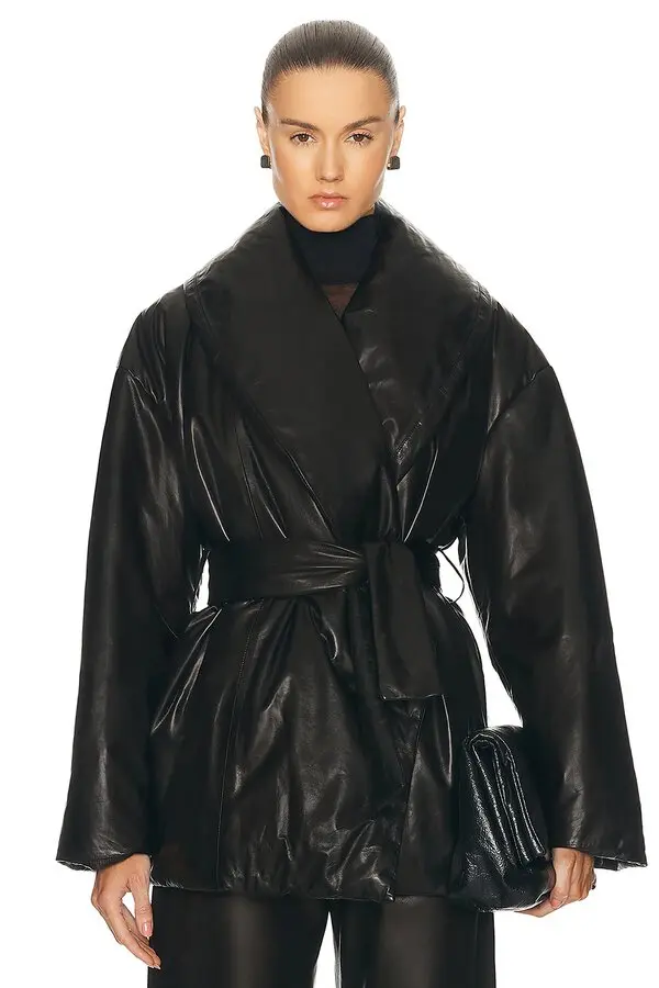 Nour Hammour Cora Leather Puffer Jacket - Black