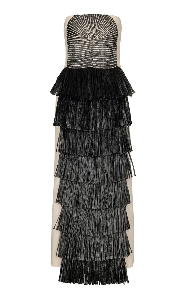 black and white fringe dress Black Fringe Maxi Dress main image 0