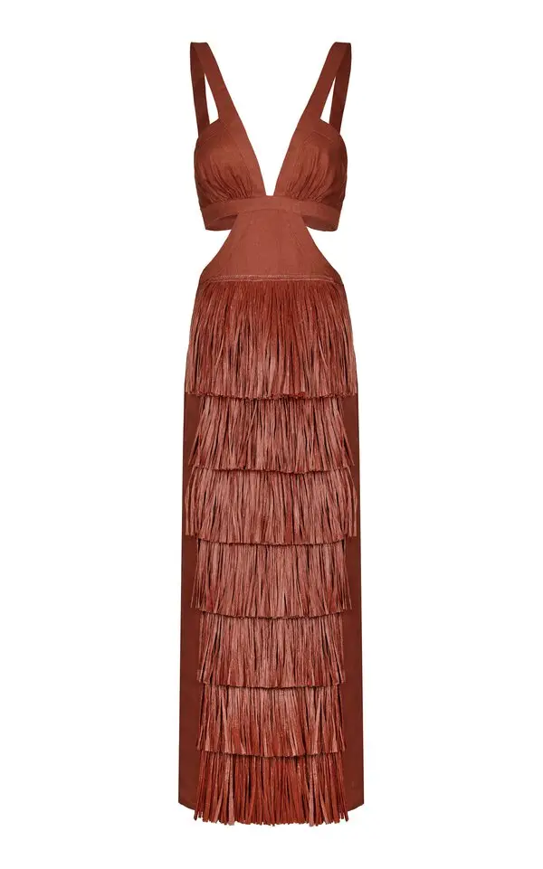 Johanna Ortiz Westworld Fringed Linen Midi Dress Us 8 Only - Orange |  Editorialist