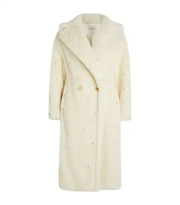 Max Mara Crystal-Embellished Teddy Bear Icon Coat - White