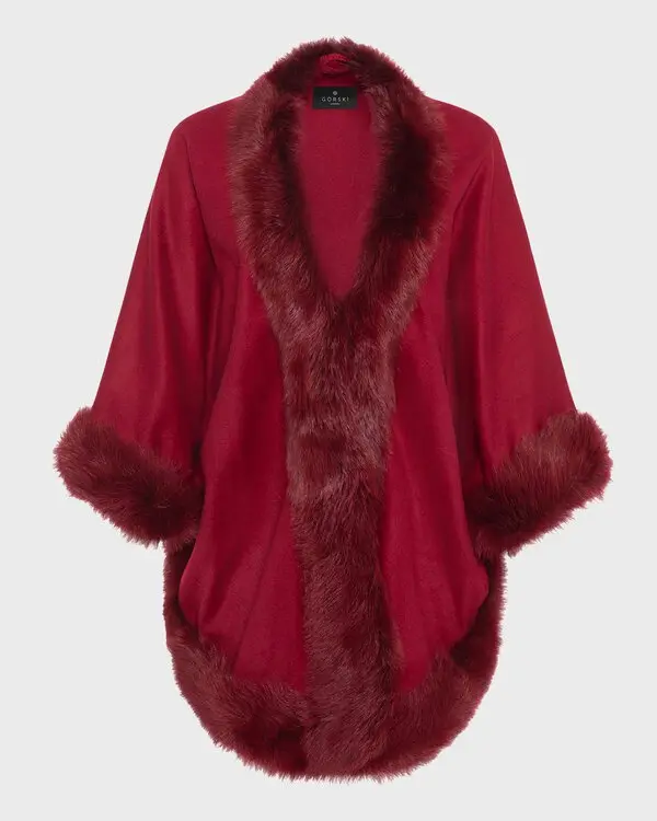 Gorski Cashmere Capelet With Shearling Trim - Wine