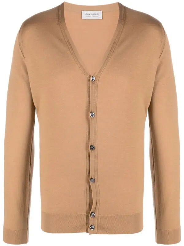 John Smedley V-neck Merino Wool Cardigan - Brown