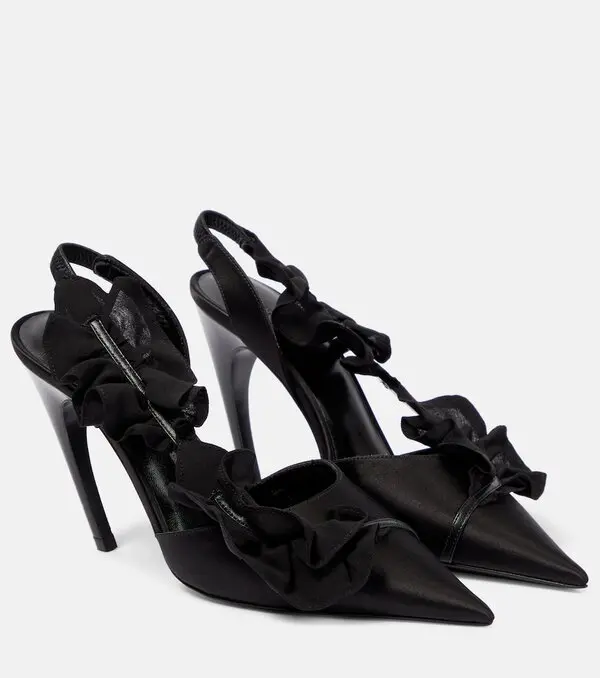 NENSI DOJAKA Ruffled Satin Slingback Pumps