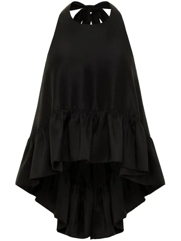 AZLEE Winston Ruffled Silk Top - Black