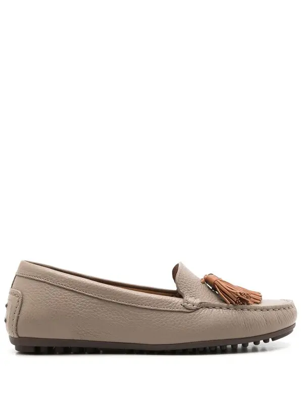 STUDIO CHOFAKIAN Severine Tassel Leather Loafers - Neutrals