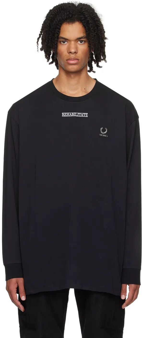 Raf Simons Black Fred Perry Edition Long Sleeve T-Shirt In 102 