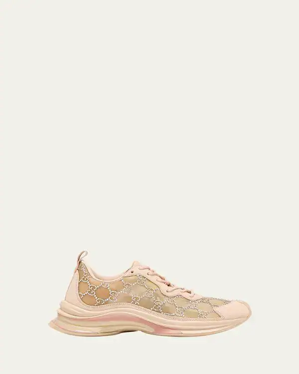 Gucci Gg Crystal Mesh Runner Sneakers - Powder Rose | Editorialist