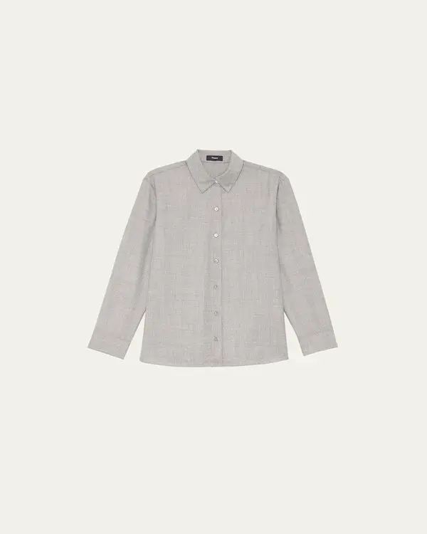 Theory Classic Cotton Flannel Shirt - Nw Lt Hthr