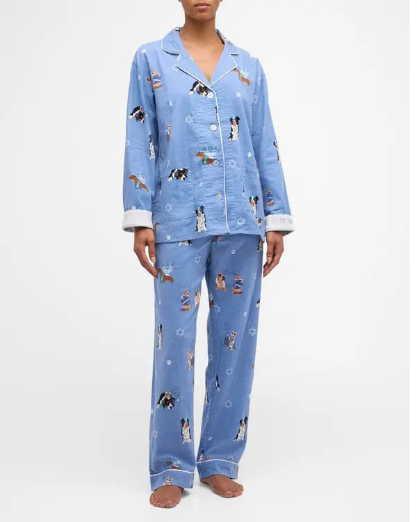 PJ Salvage Printed Cotton Flannel Pajama Set - Denim