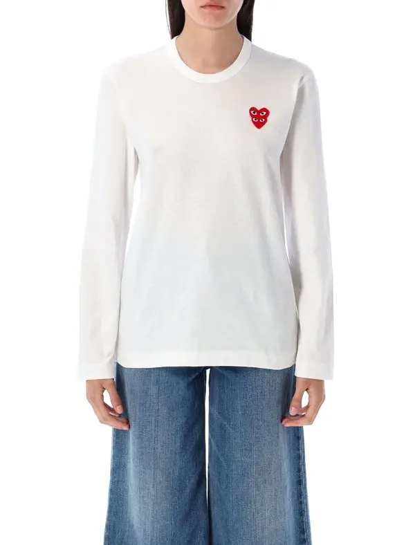 Play Comme Des Garcon Double Heart L/s Tee - White