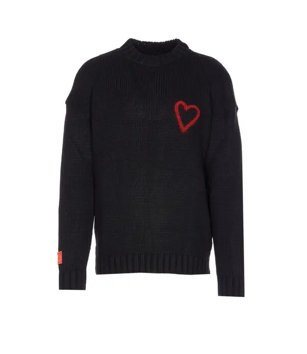 VISION OF SUPER Heart Embroidered Crewneck Sweater - Black