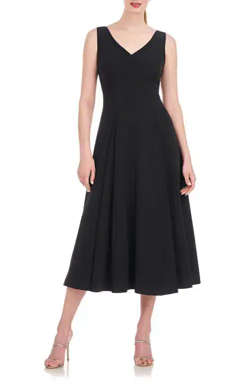 slim fit dress slacks Puff Sleeve V Neck Fit & Flare Dress | Fit and Flare main image 0