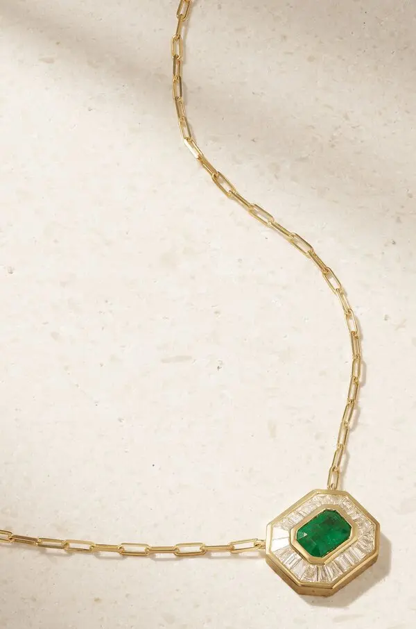 Shay Mini Deco 18-karat Emerald And Diamond Necklace