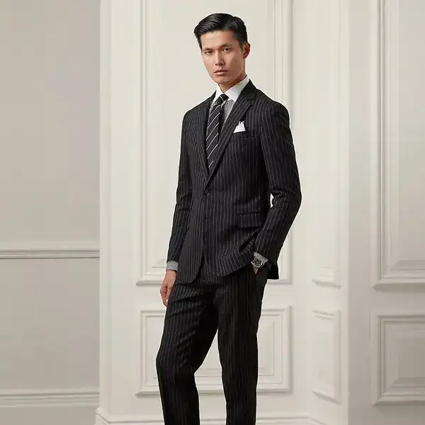 Ralph Lauren Kent Hand-tailored Pinstripe Suit - Black/cream | Editorialist