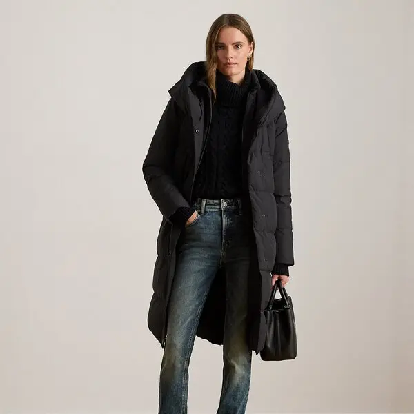 Ralph Lauren Oversized Collar Quilted Down Coat - Black