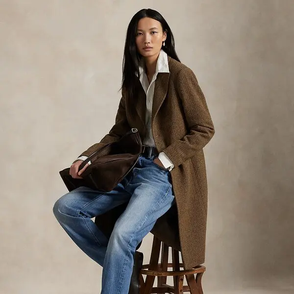 Ralph Lauren Wool-blend Herringbone Overcoat - Brown/tan Herringbone