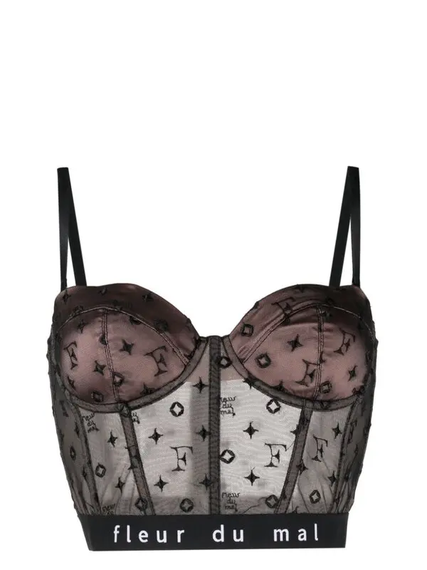 Fleur Du Mal Monogram Embroidered Bustier Top