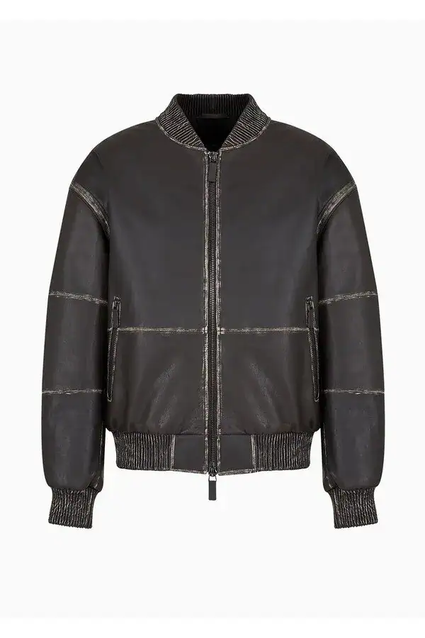 Emporio Armani Bomber Jacket In Overdyed Vegetable-tanned Lambskin ...