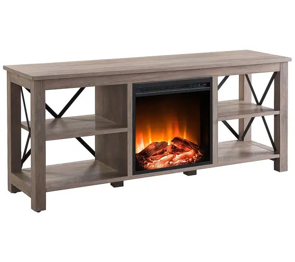 HUDSON&CANAL Hudson & Canal Sawyer 65 Tv Stand With Log Fireplace