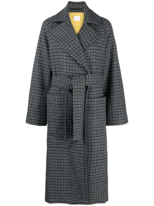 MERCI Belted Checked Felted Coat
