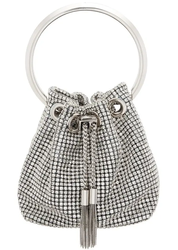 JIMMY CHOO Micro Bon Bon Crystal-embellished Bucket Bag - Silver
