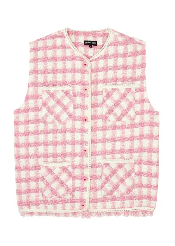 SISTER JANE Nana Checked Embellished Tweed Jacket 12 - Pink | Editorialist