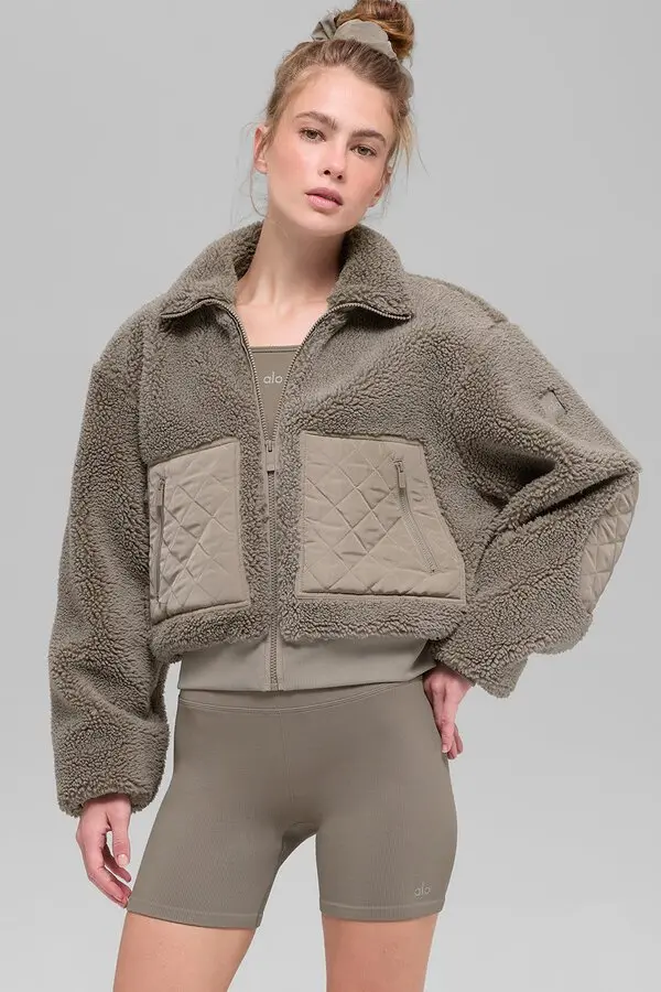 Alo Yoga Sherpa Edge Bomber Jacket - Light Cocoa