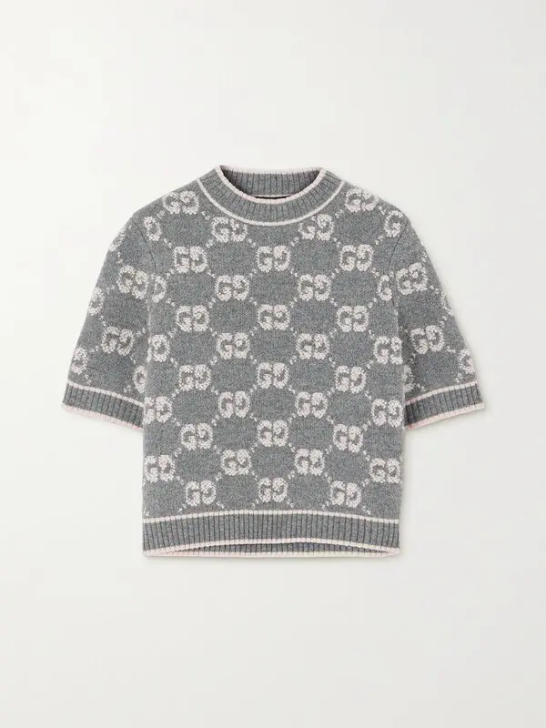 Gucci Jacquard-knit Wool-bouclé Sweater - Gray