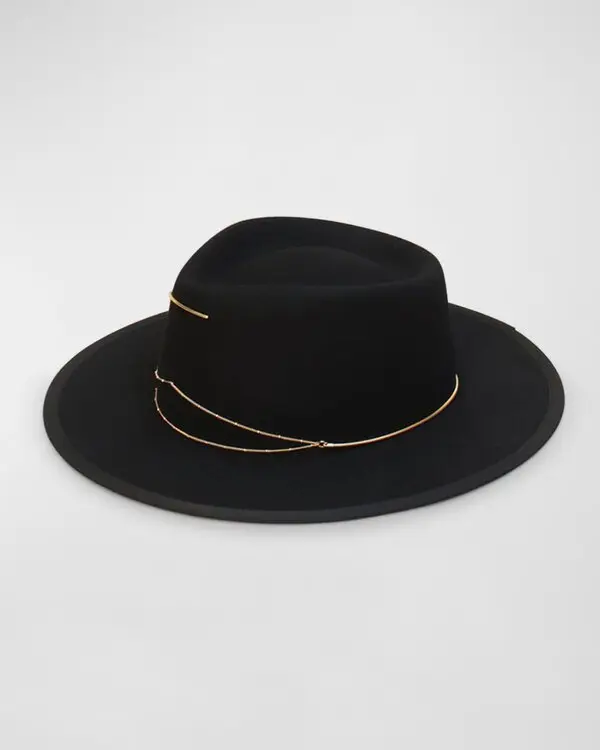 VAN PALMA Anna Merino Wool Fedora With Draped Chain - Black