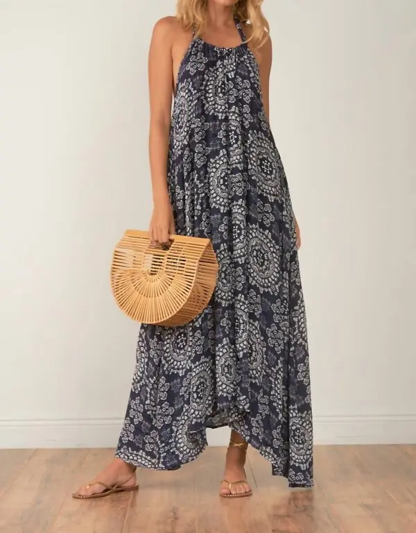 Buy Elan Medallion Halter Maxi Dress In Navy - Blue At 36% Off ...