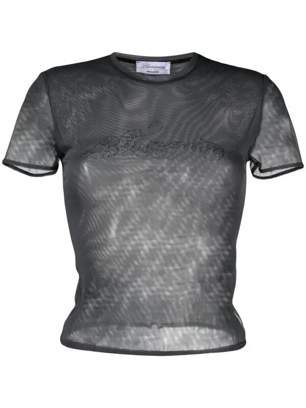 Blumarine Logo-embellished Mesh T-shirt - Grey