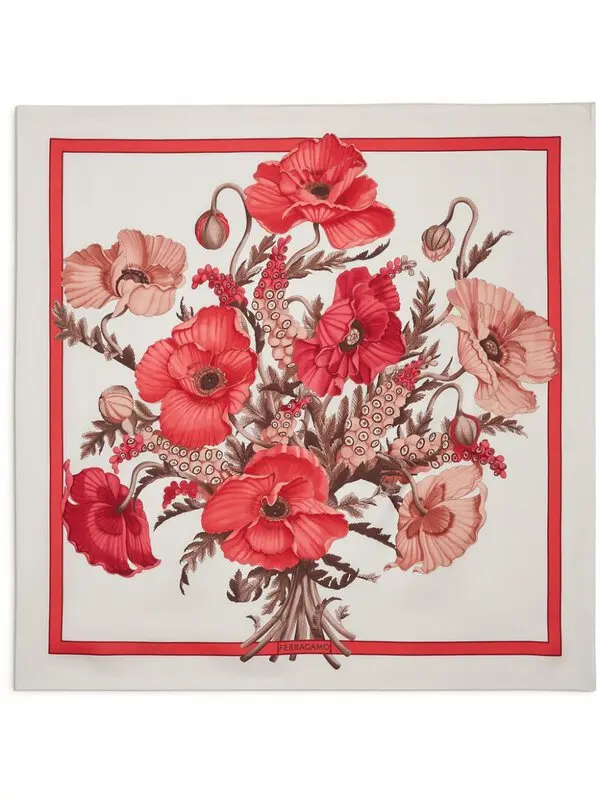 FERRAGAMO Floral-print Silk Scarf - White