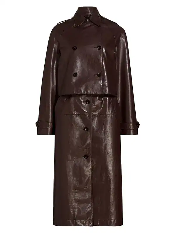 Rosetta Getty Double Layer Leather Trench Coat - Chocolate | Editorialist