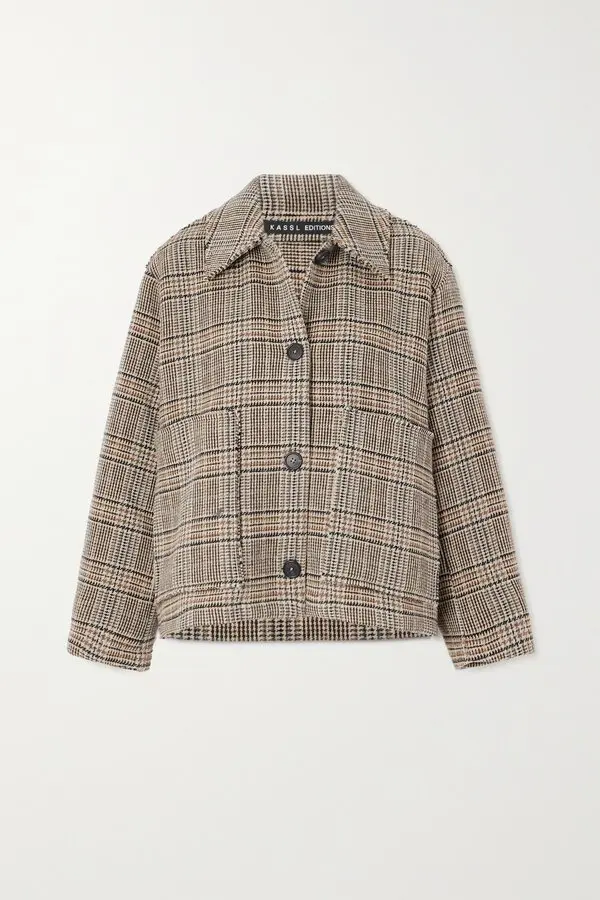 KASSL EDITIONS Distressed Checked Wool-blend Coat - Brown