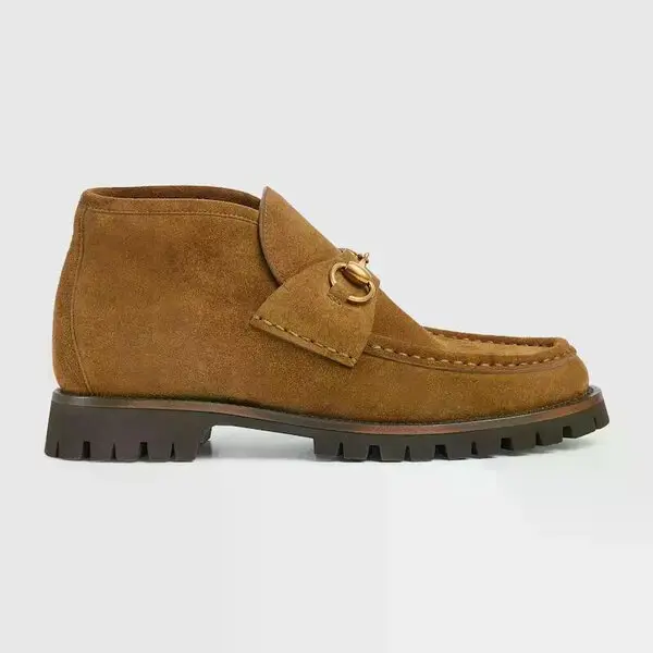 Gucci Sylke Suede Bit Moccasin Booties - Brown