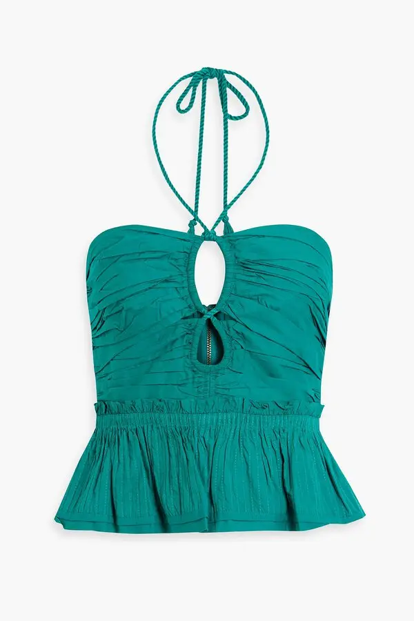 Ulla Johnson Adaleigh Pintucked Halterneck Peplum Top - Teal