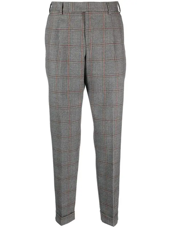 PT TORINO Plaid Virgin Wool Tapered Trousers - Brown