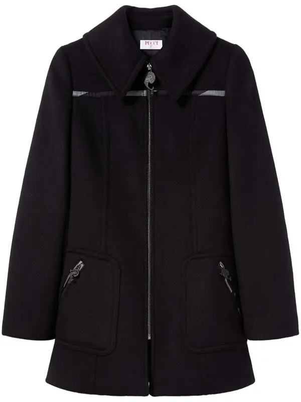 Emilio Pucci Oversized Collar Zip-up Wool Coat