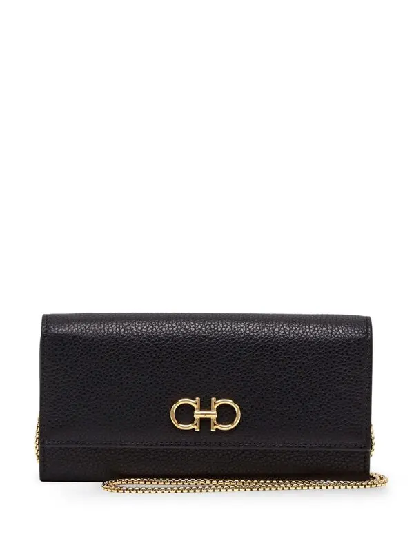 FERRAGAMO Gancini-plaque Leather Purse - Black