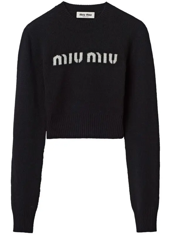 Miu Miu Logo-intarsia Cashmere Jumper - Black