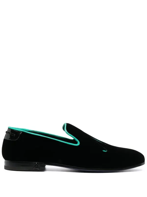 Philipp Plein Slogan-embroidered Velvet Loafers
